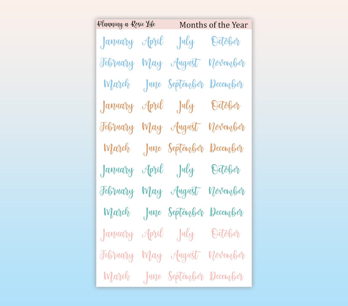 Months of the Year Script Stickers, Functional Stickers, Calendar ...