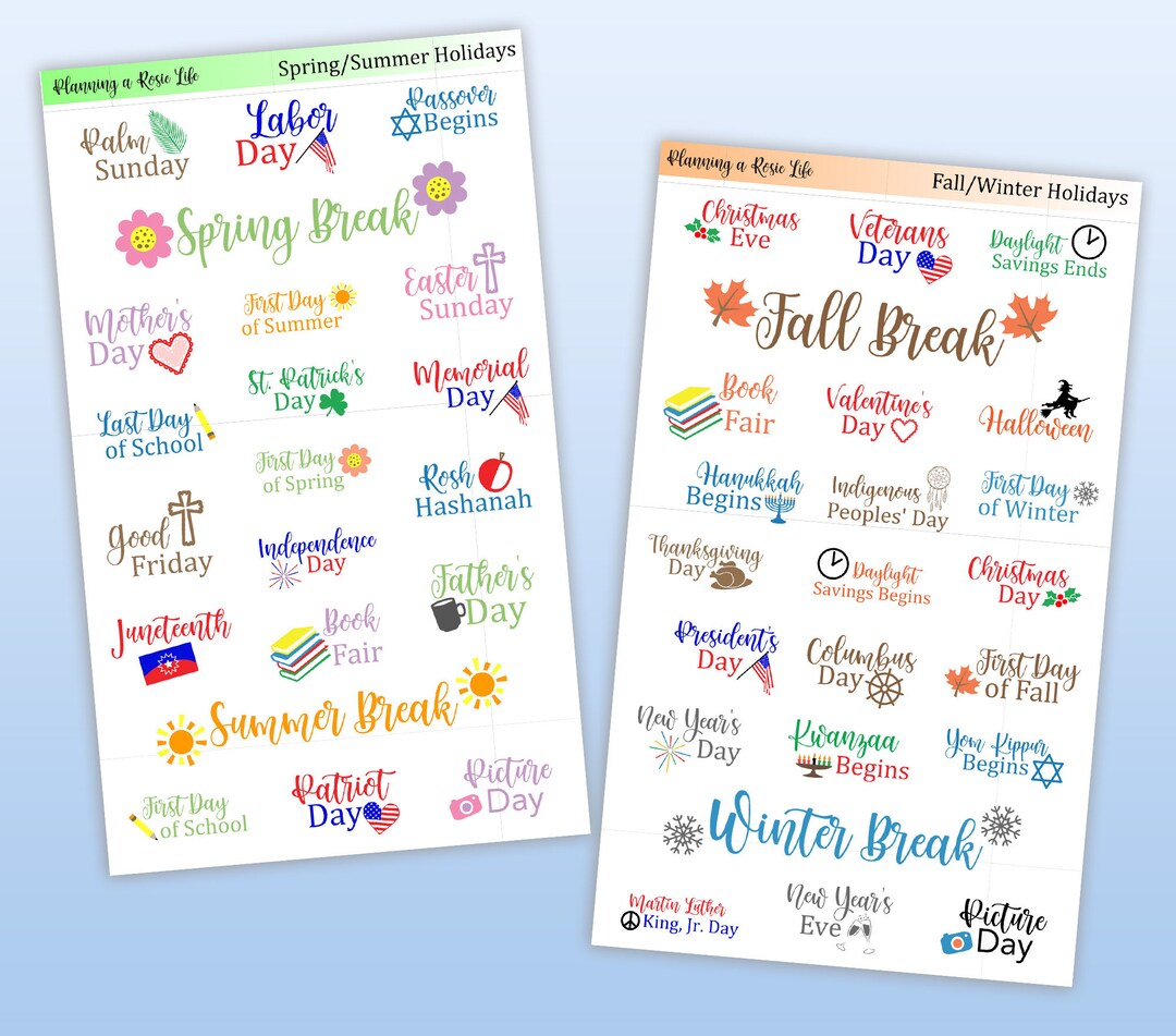 School Holiday Stickers, Teacher/student Holidays Stickers - Etsy