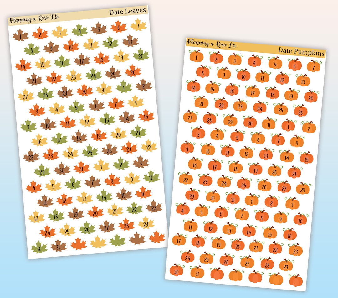 Fall Date Icon Stickers, Planner Date Stickers, Calendar Date Stickers ...