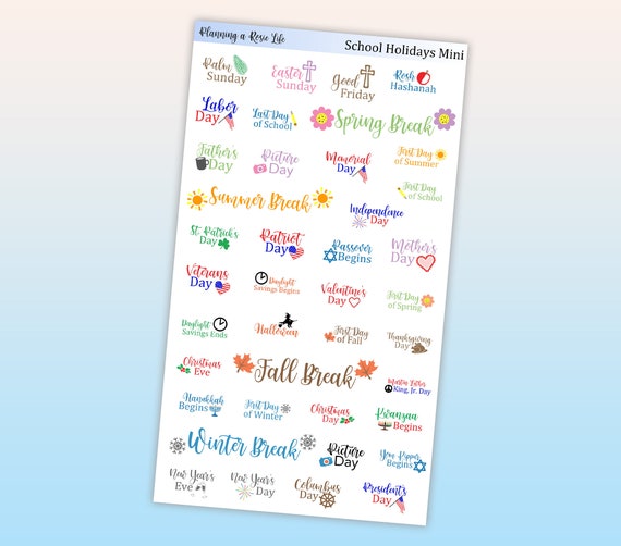 Mini School Holiday Stickers Teacher/student Holidays - Etsy