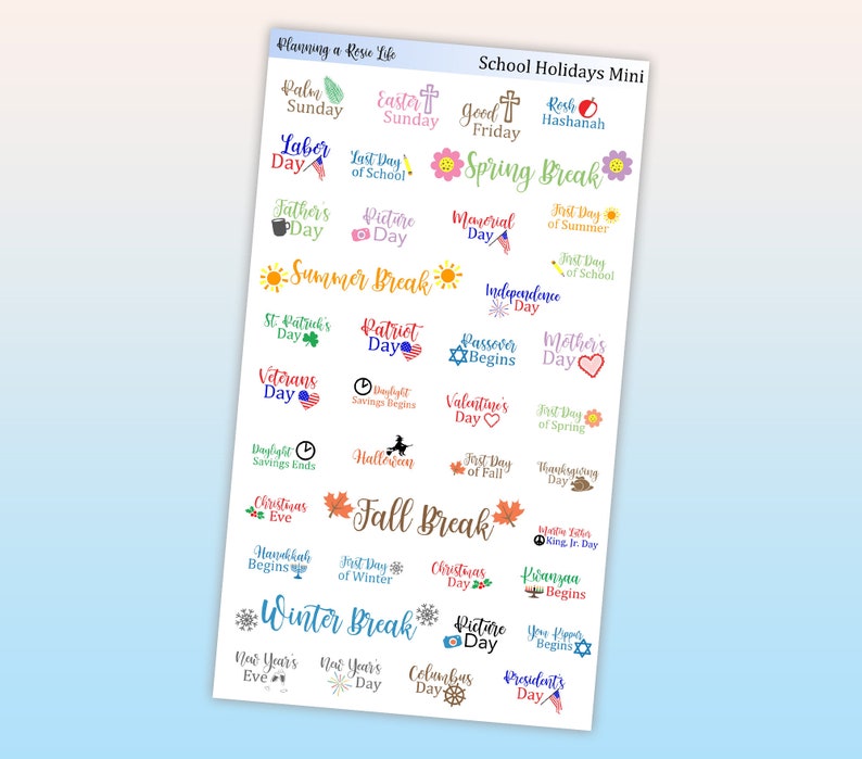 Mini School Holiday Stickers Teacher/student Holidays - Etsy