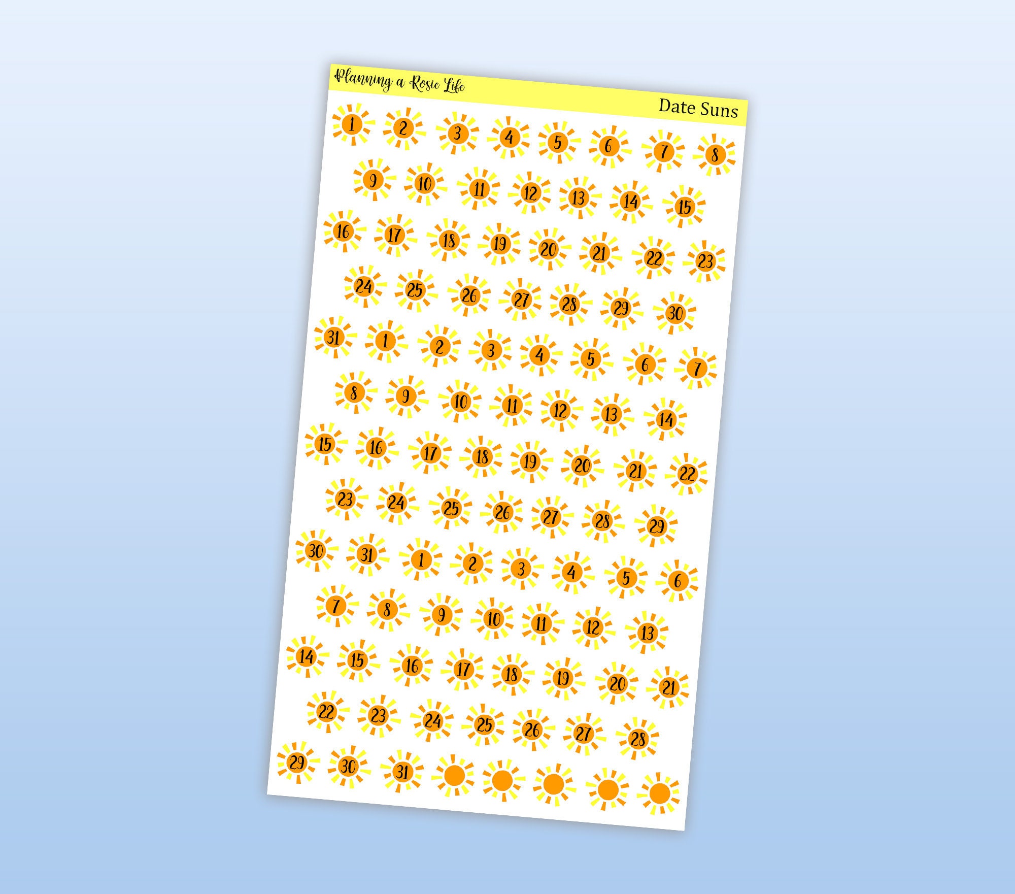 Summer Date Icon Stickers, Planner Date Stickers, Calendar Date ...