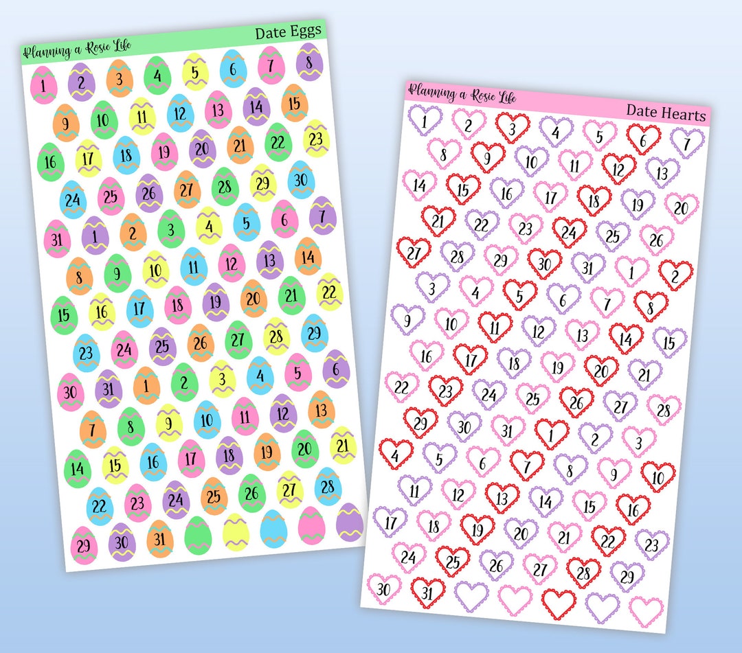 Spring Date Icon Stickers, Planner Date Stickers, Calendar Date ...