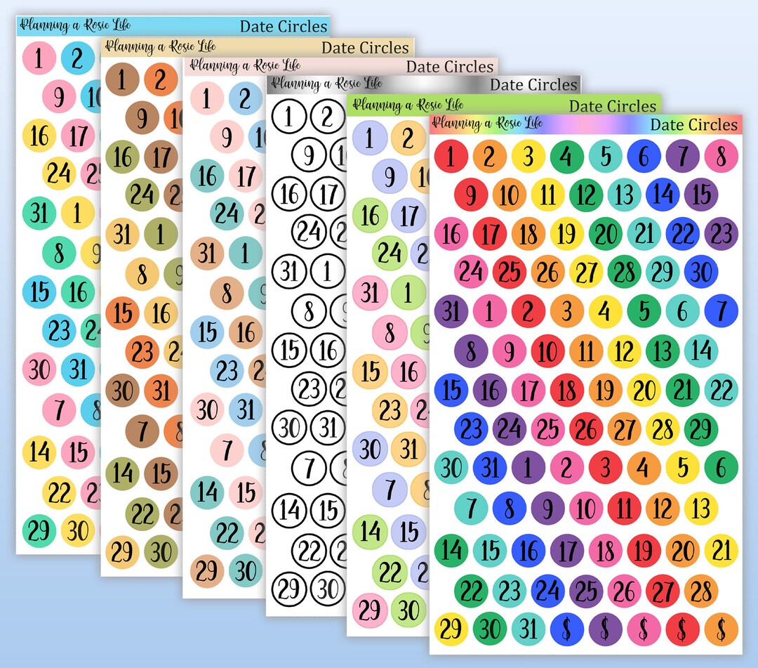 Date Circle Stickers, Planner Date Stickers, Calendar Date Stickers - Etsy