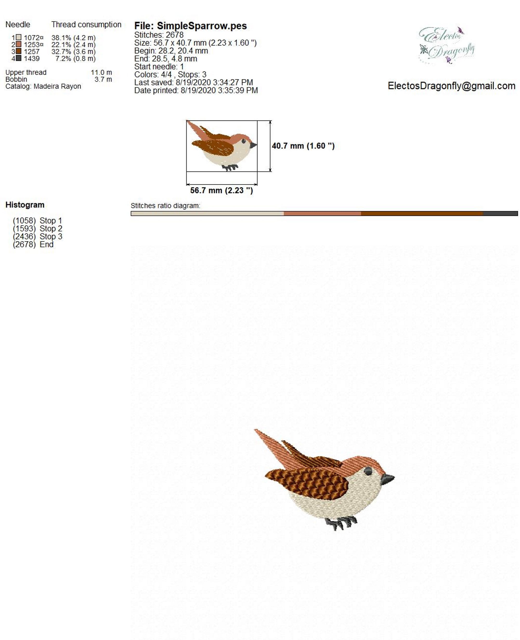 Simple Sparrow -machine Embroidery Design - Etsy