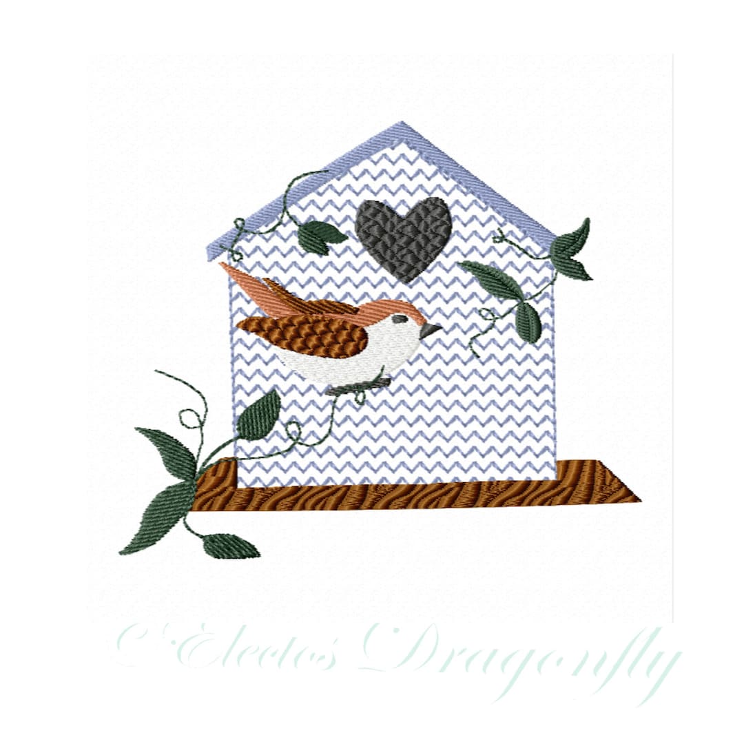 Sparrow and Birdhouse -machine Embroidery Design - Etsy