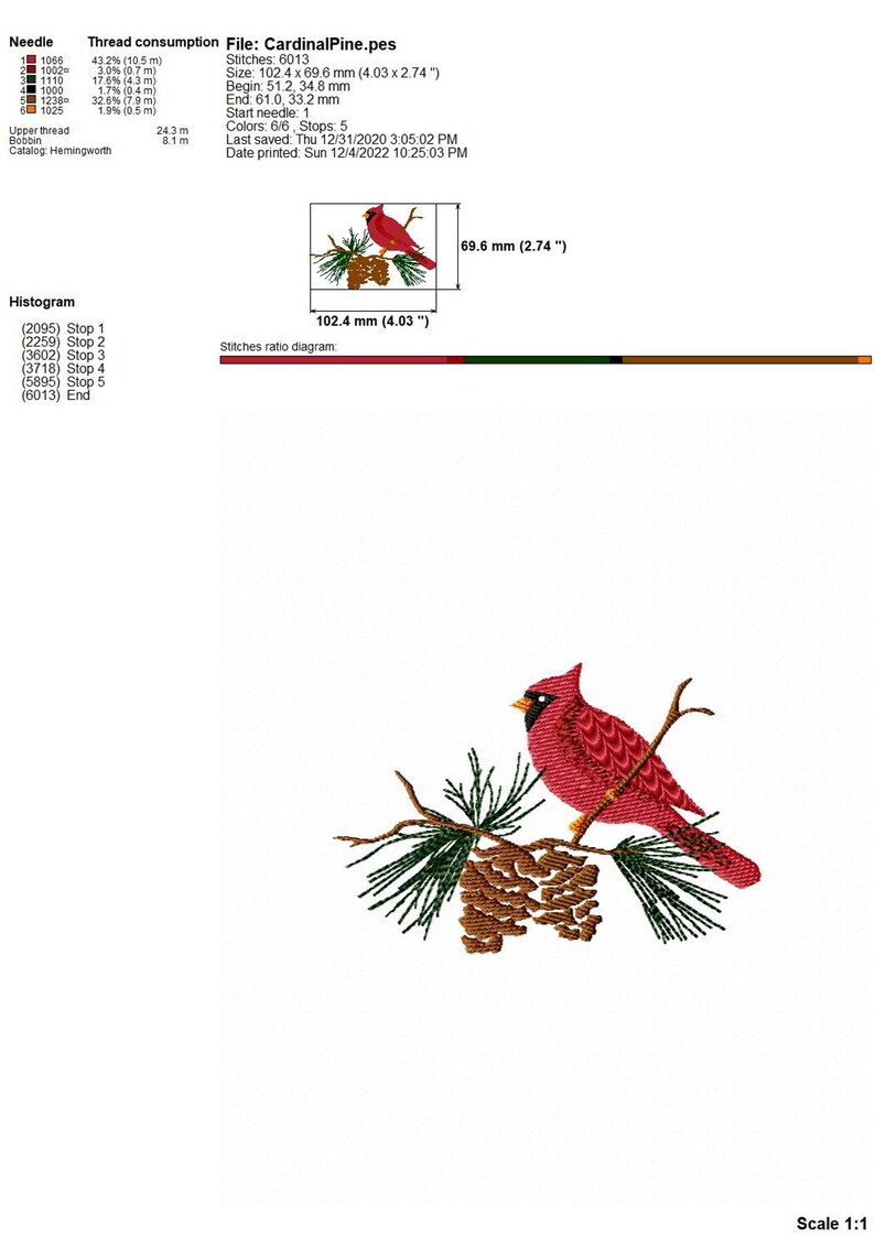 Cardinal and Pinecones - 2 Sizes Included - Machine Embroidery Design ...