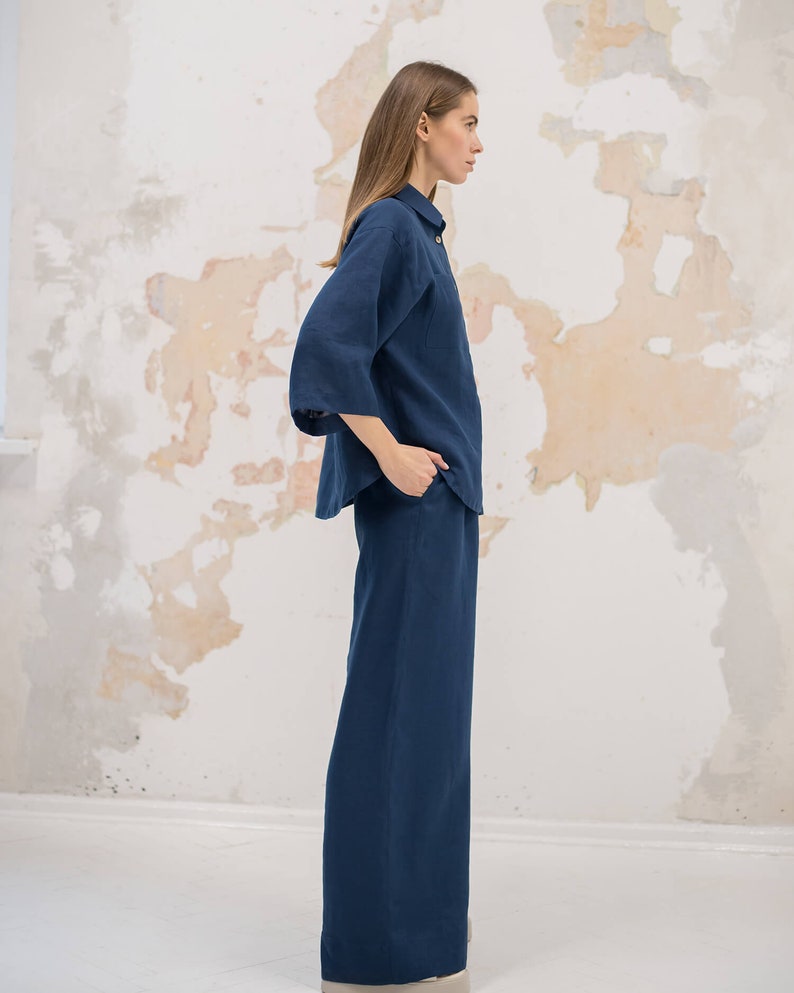 Lightweight Wide Linen Pants Amy / Navy Linen Palazzo Pants / Wide Leg ...