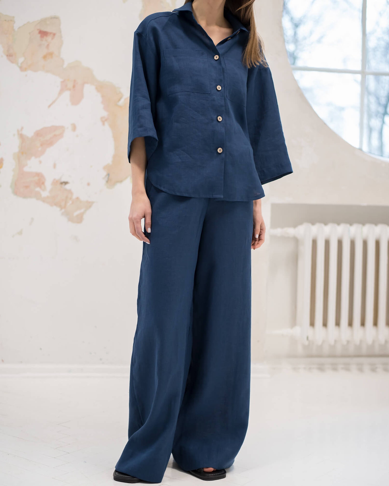 Lightweight Wide Linen Pants Amy / Navy Linen Palazzo Pants / Wide Leg ...