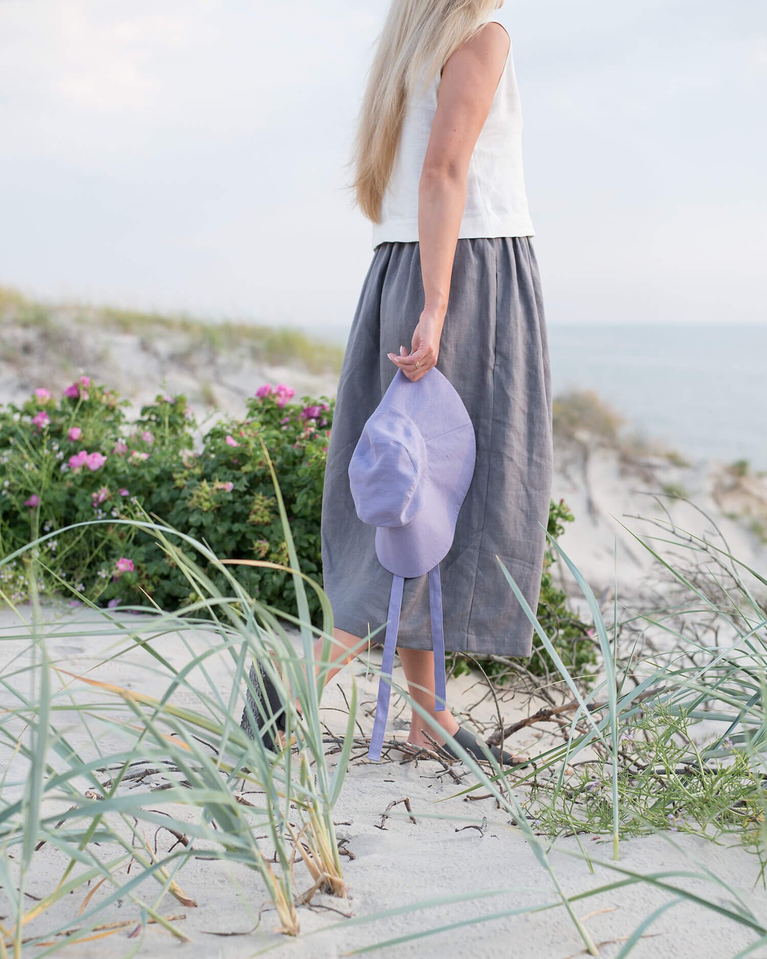 Linen Sun Hat / Linen Hat With Straps / Summer Panama Hat / - Etsy
