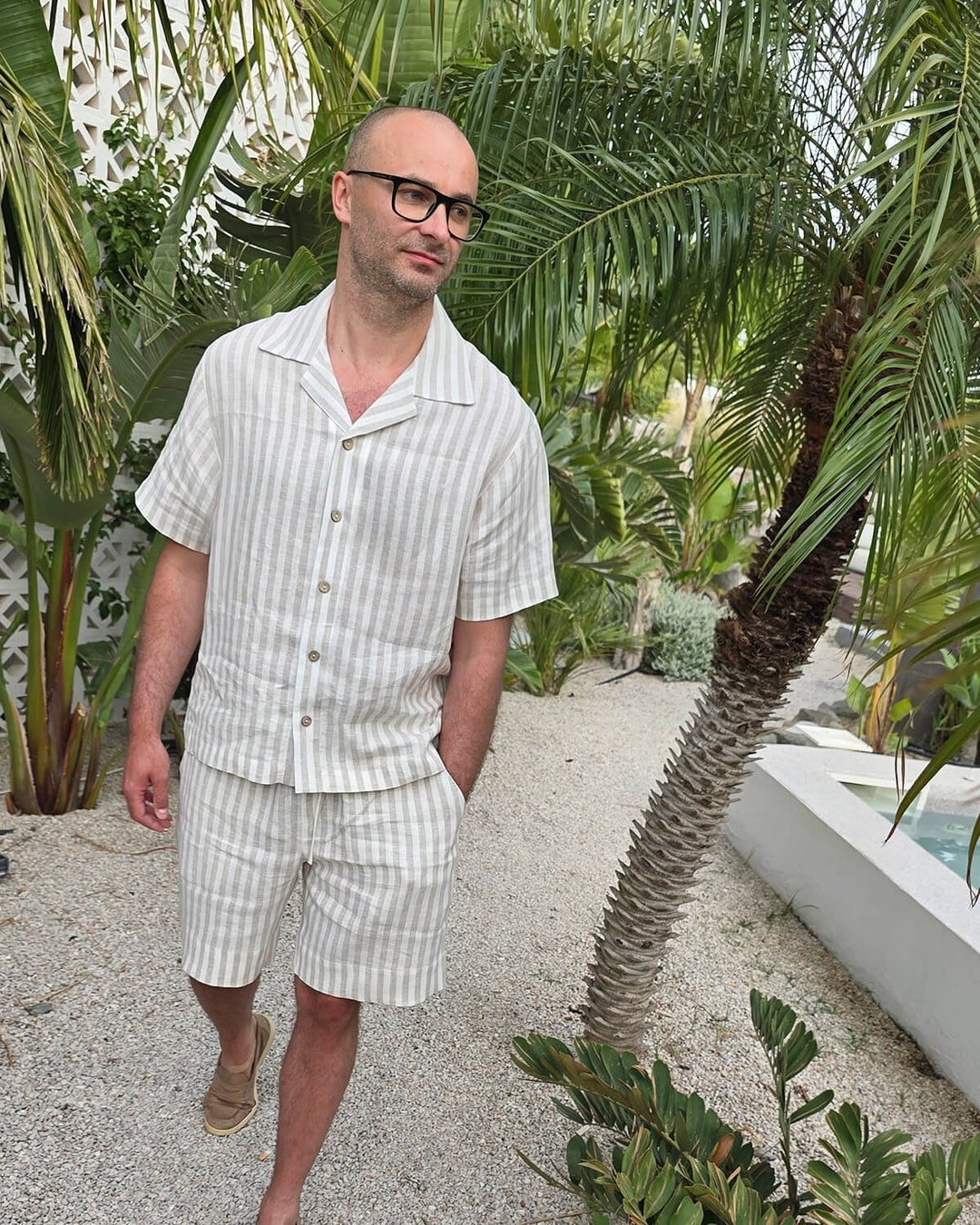 Sriped Linen Shorts for Men LIAM / Pajama Shorts / Casual Linen Shorts ...