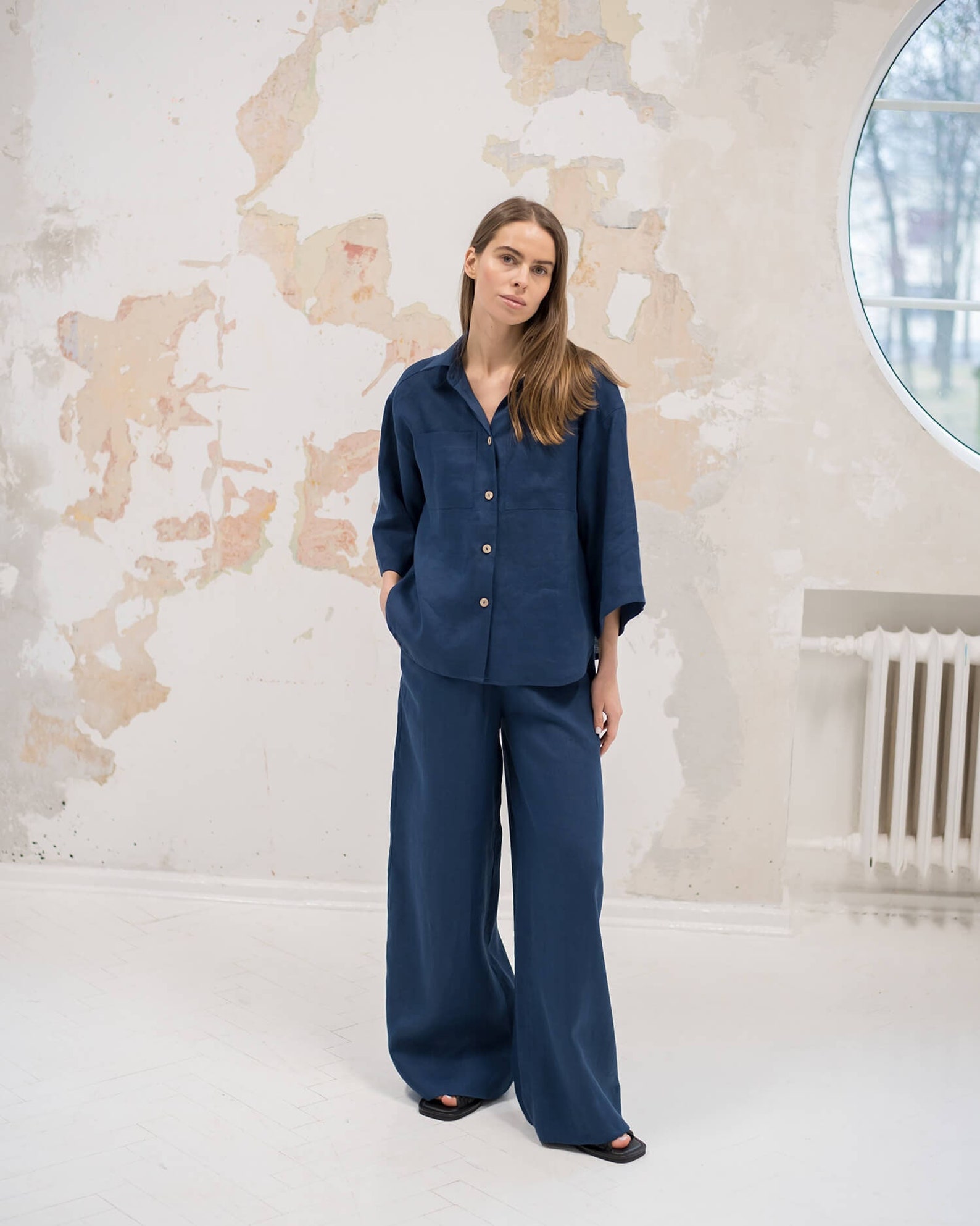 Lightweight Wide Linen Pants Amy / Navy Linen Palazzo Pants / Wide Leg ...