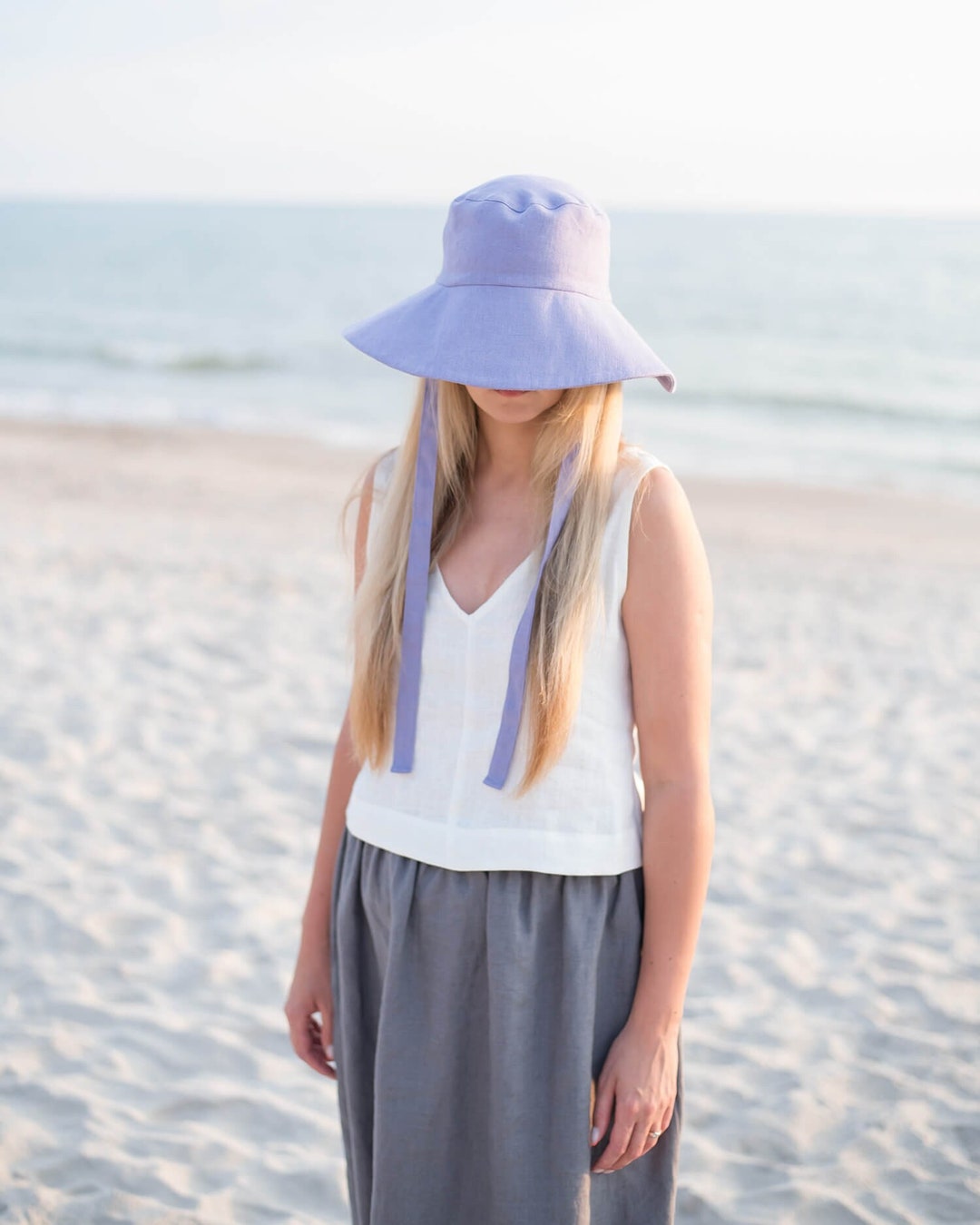 Linen Sun Hat / Linen Hat With Straps / Summer Panama Hat / Linen ...