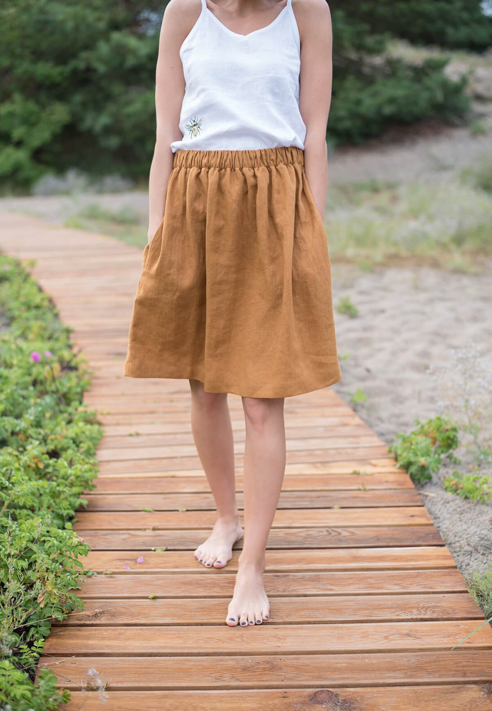 Midi Linen Skirt MAYA / Dusty Mustard Skirt Linen / High Waist - Etsy