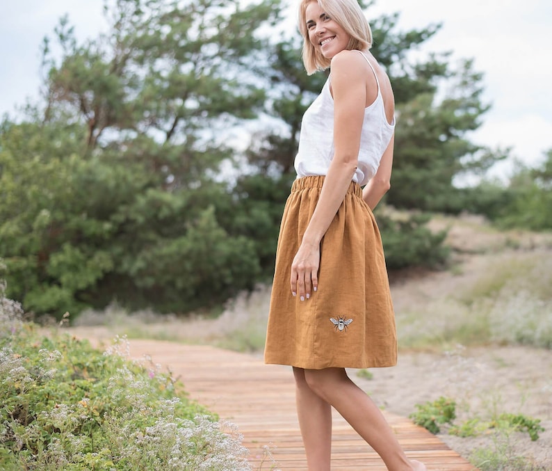 Midi Linen Skirt MAYA / Dusty Mustard Skirt Linen / High Waist - Etsy