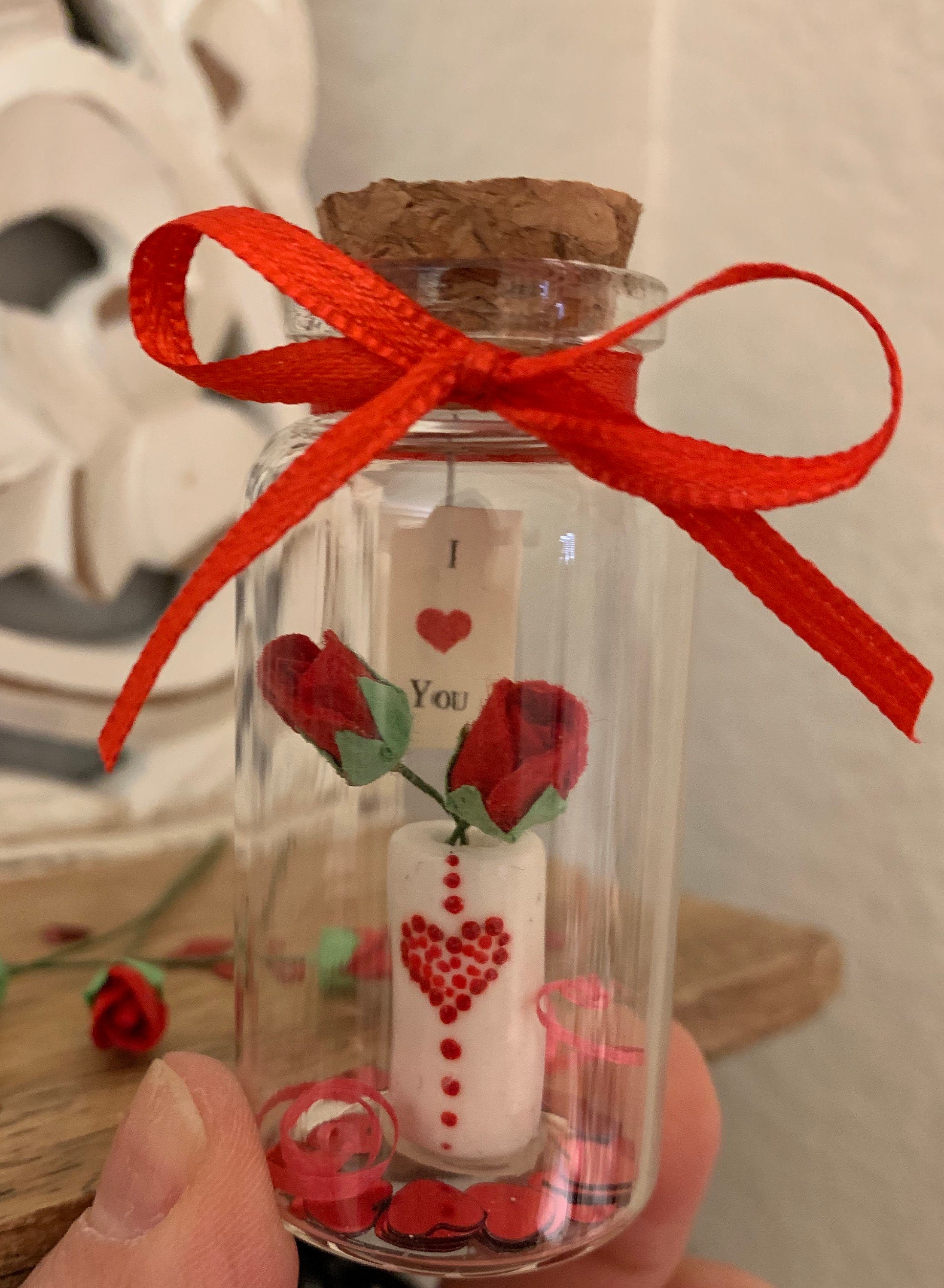 Miniature Glass Bottle With Roses in Vase | Etsy