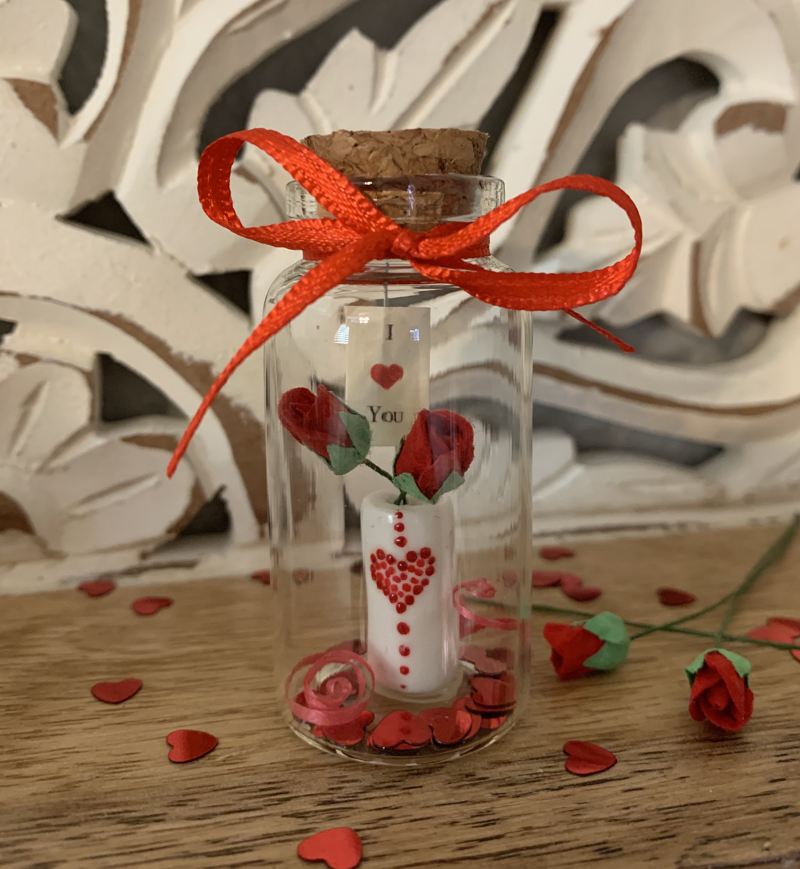 Miniature Glass Bottle With Roses in Vase | Etsy