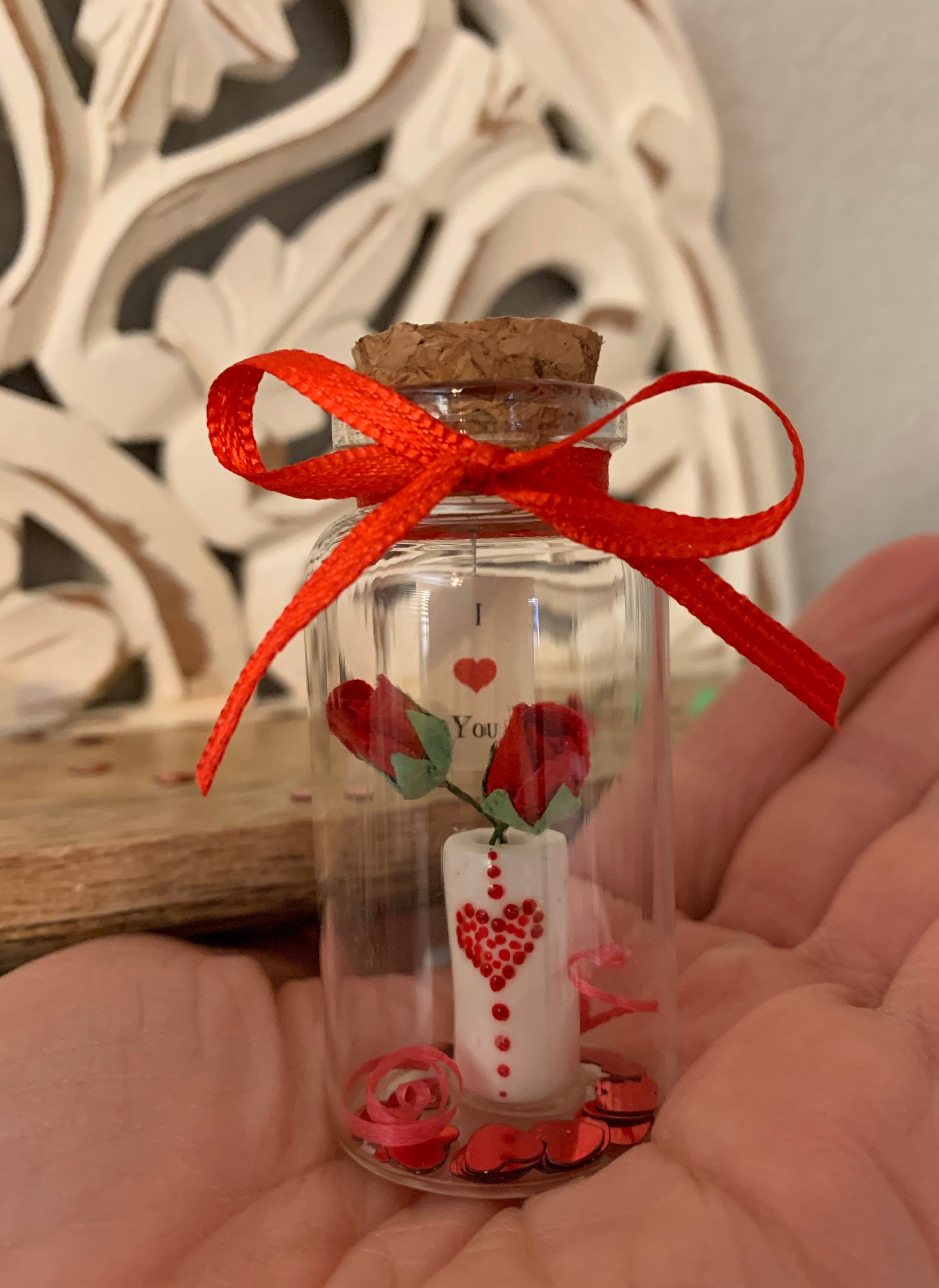 Miniature Glass Bottle With Roses in Vase | Etsy