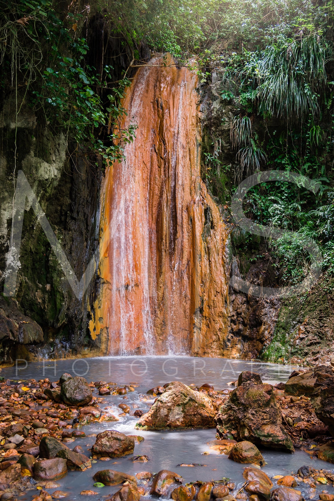 Caribbean Orange Rock Waterfall Rainforest Digital Background/backdrop ...