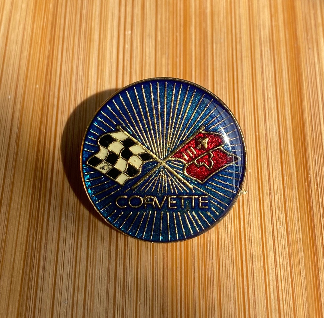 Incredible Bronze Enameled Vintage Corvette Race Pin - Blue Enameled ...