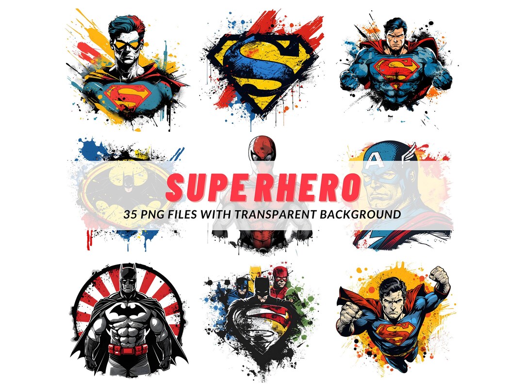 Superhero Clipart Bundle, Superheroes Shirt Sublimation PNG, Superhero ...