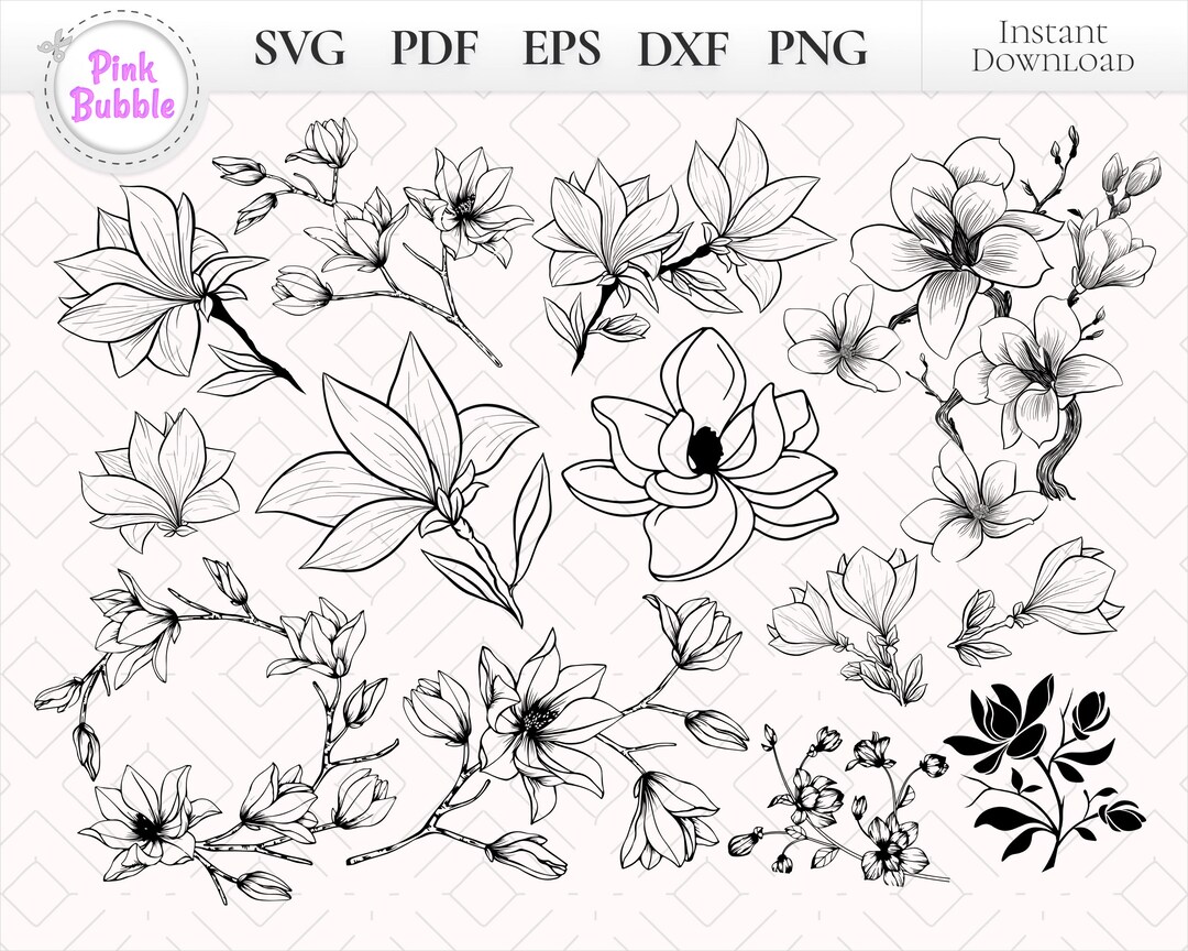 Magnolia SVG Magnolia Flower Svg Hand Drawn Magnolia Svg - Etsy