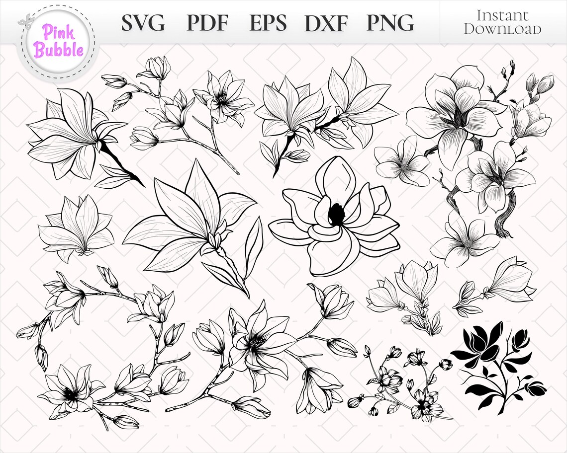 Magnolia SVG Flower Svg Magnolia Cut Files Magnolia - Etsy