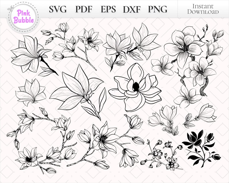 Magnolia SVG Flower Svg Magnolia Cut Files Magnolia - Etsy