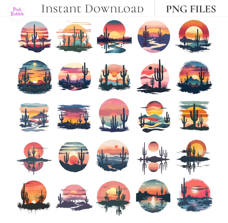 Desert Landscape Clipart: Southwest Sunrise PNG Bundle (digital ...