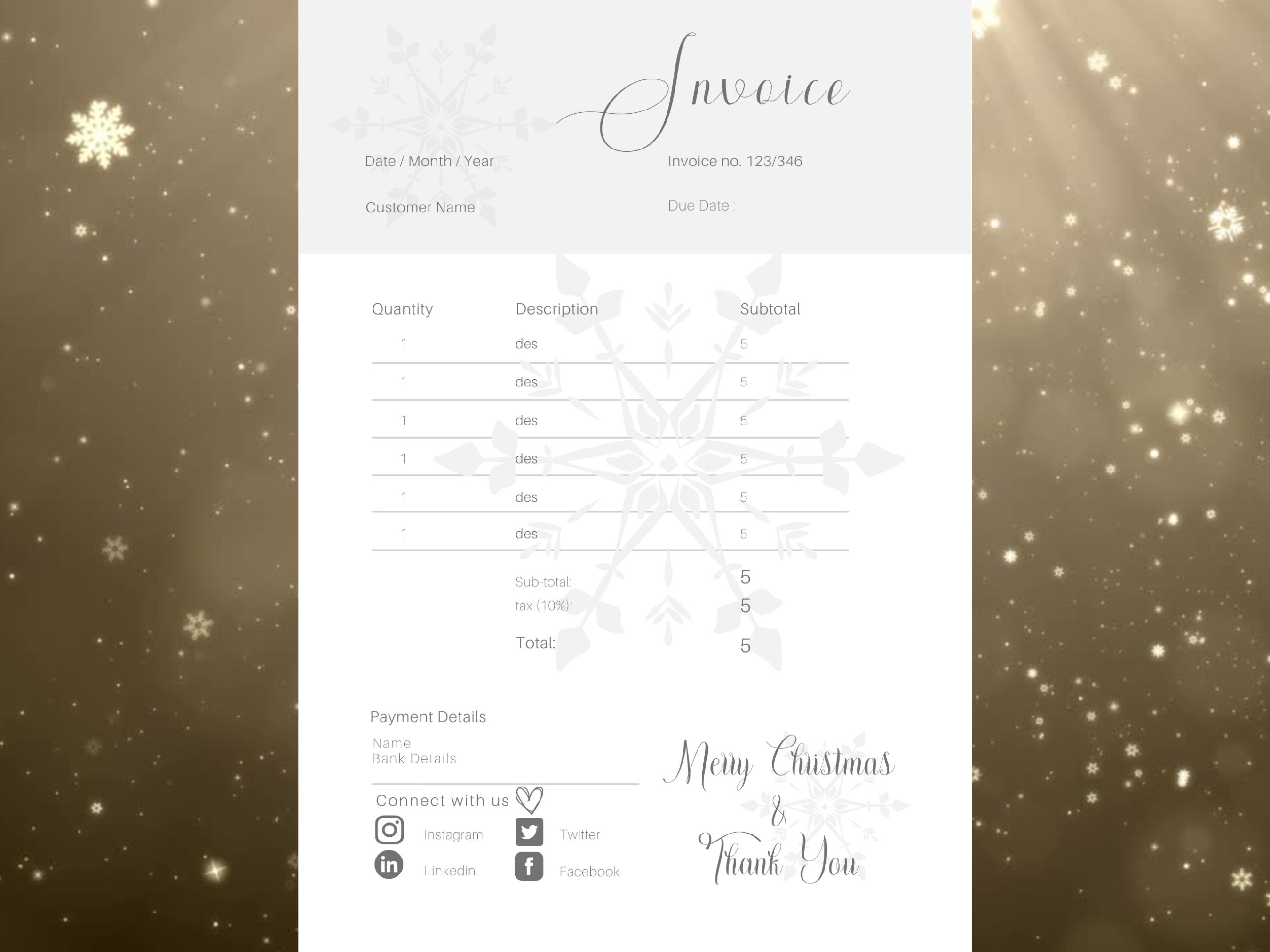 Festive Invoice Template Download Invoice Editable Template - Etsy