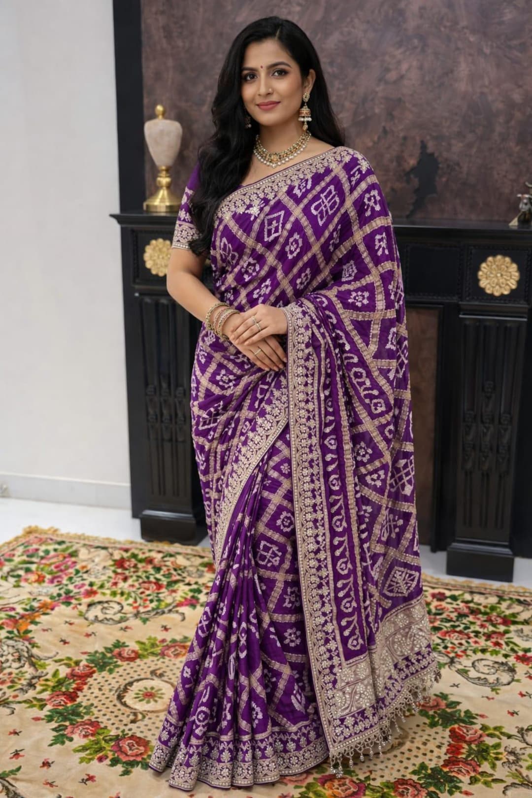 Handcrafted Purple Gajji Silk Gharchola Saree, Bandhani With Gotapatti ...