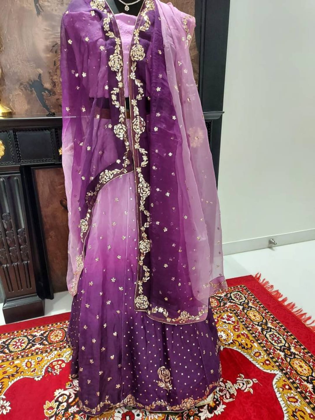Beautiful Lehenga Chunni Set,in Purple Ombre Color, Pure Organza Febric ...