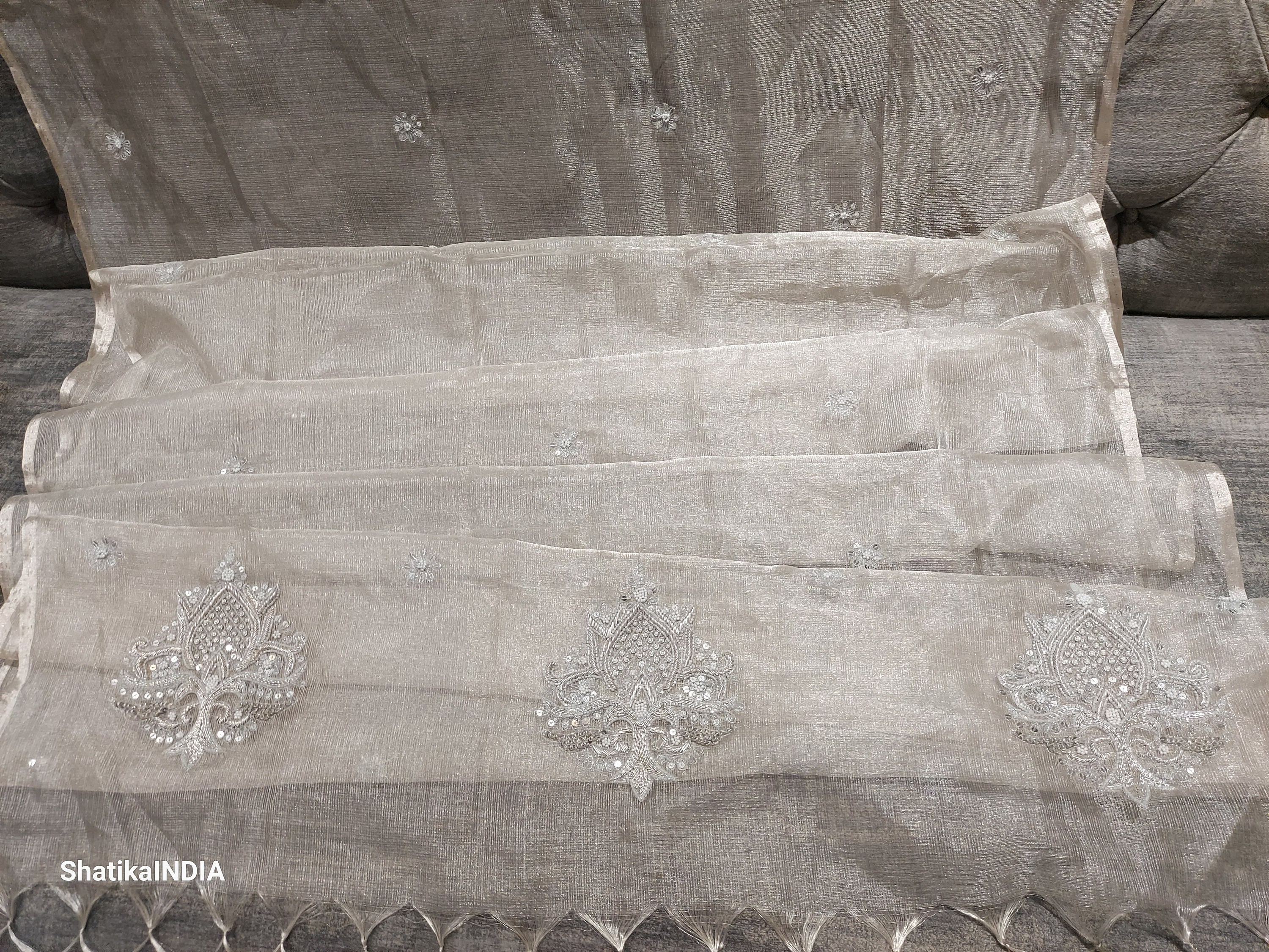 Silver Tissue Doria Dupatta: Jardoji, Gotapatti & Pearl Handcrafted ...