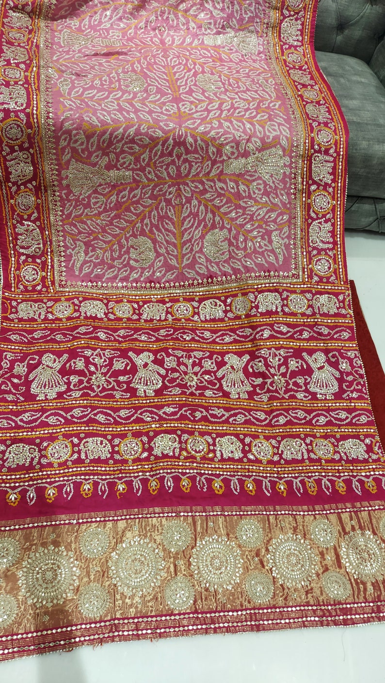 Gajji Silk Ambadaal Design Hand Crafted Bandhej/bandhani Saree ...