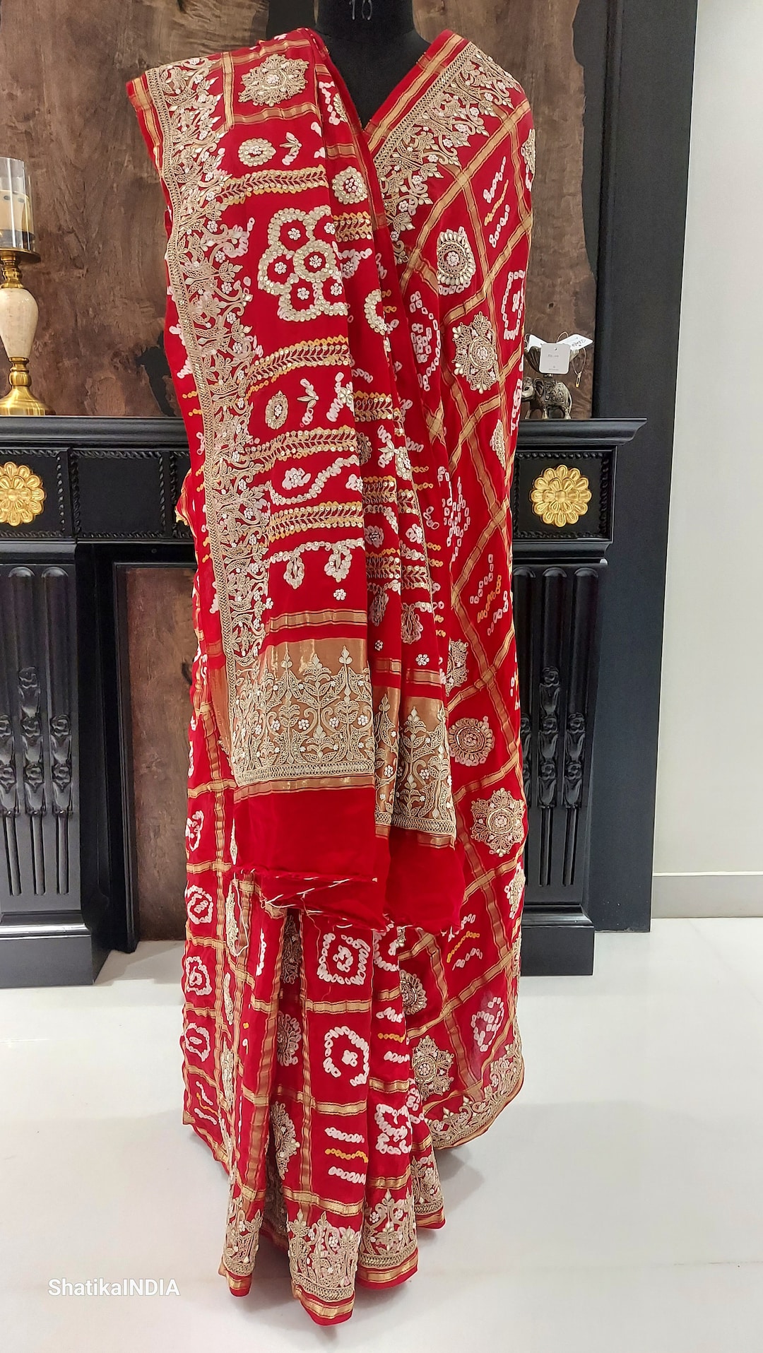 Handcrafted Gajji Silk Red Gharchola Bandhani/bandhej Saree Emblished ...