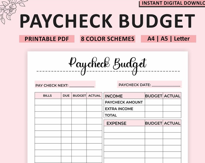 Paycheck Budget Printable Planner, Paycheck Breakdown Template, Paycheck Planner, Paycheck ...