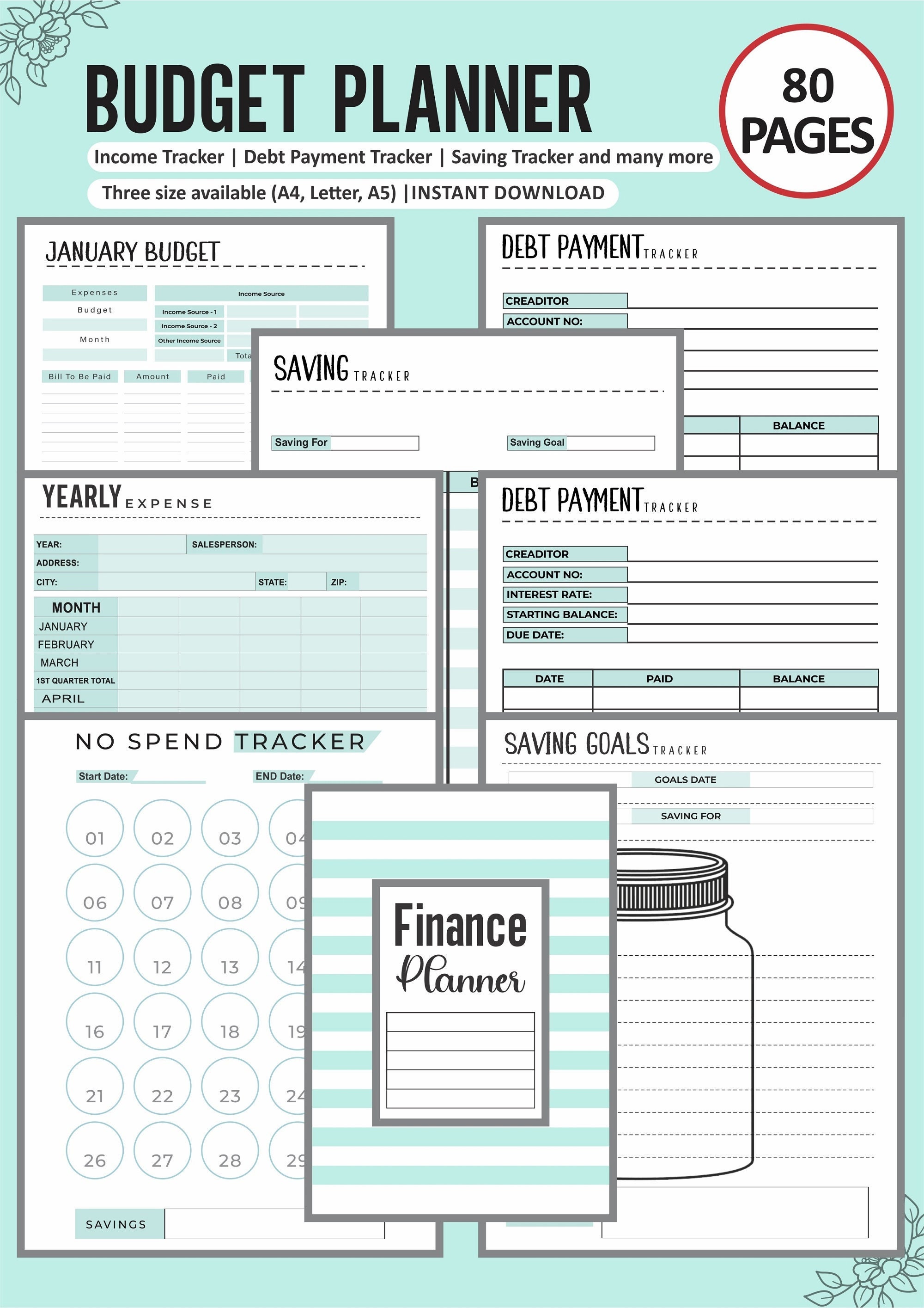 Budget Planner Printable PDF, Printable Budget Binder, Finance Tracker ...