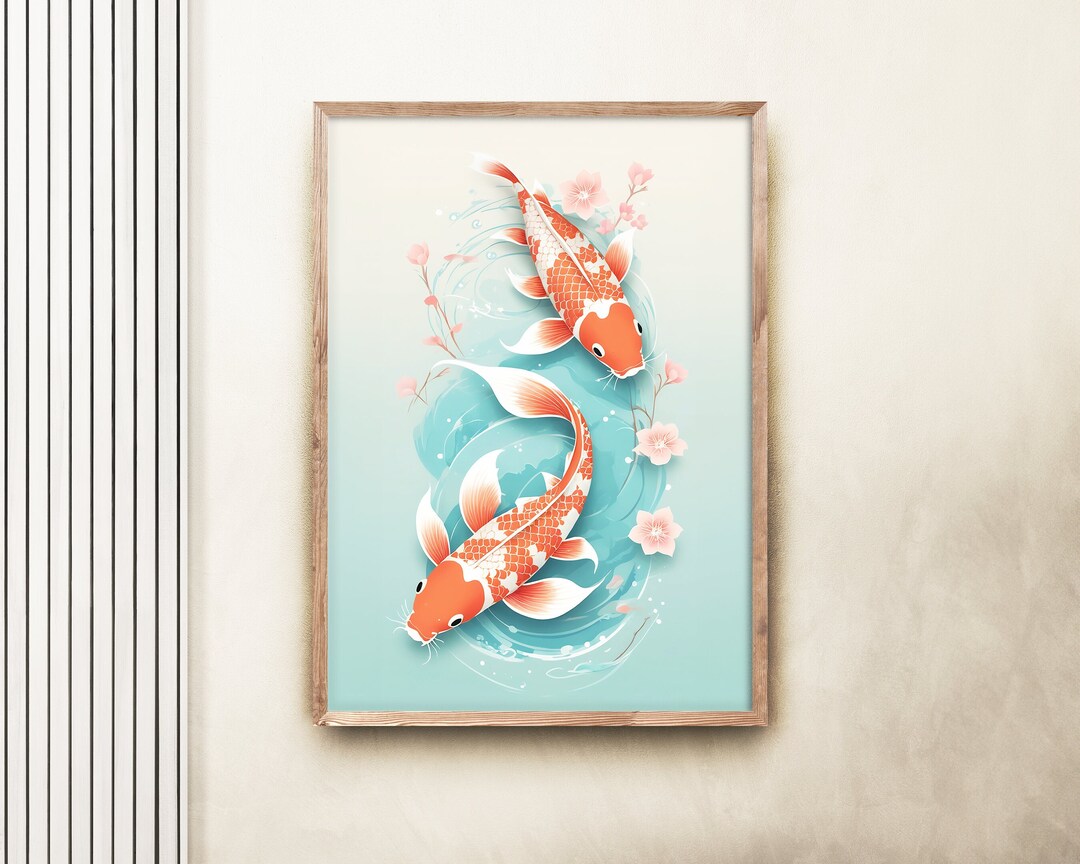 Pastel Swimming Koi Fish Poster, Water Cherry Blossom Good Luck Symbol ...