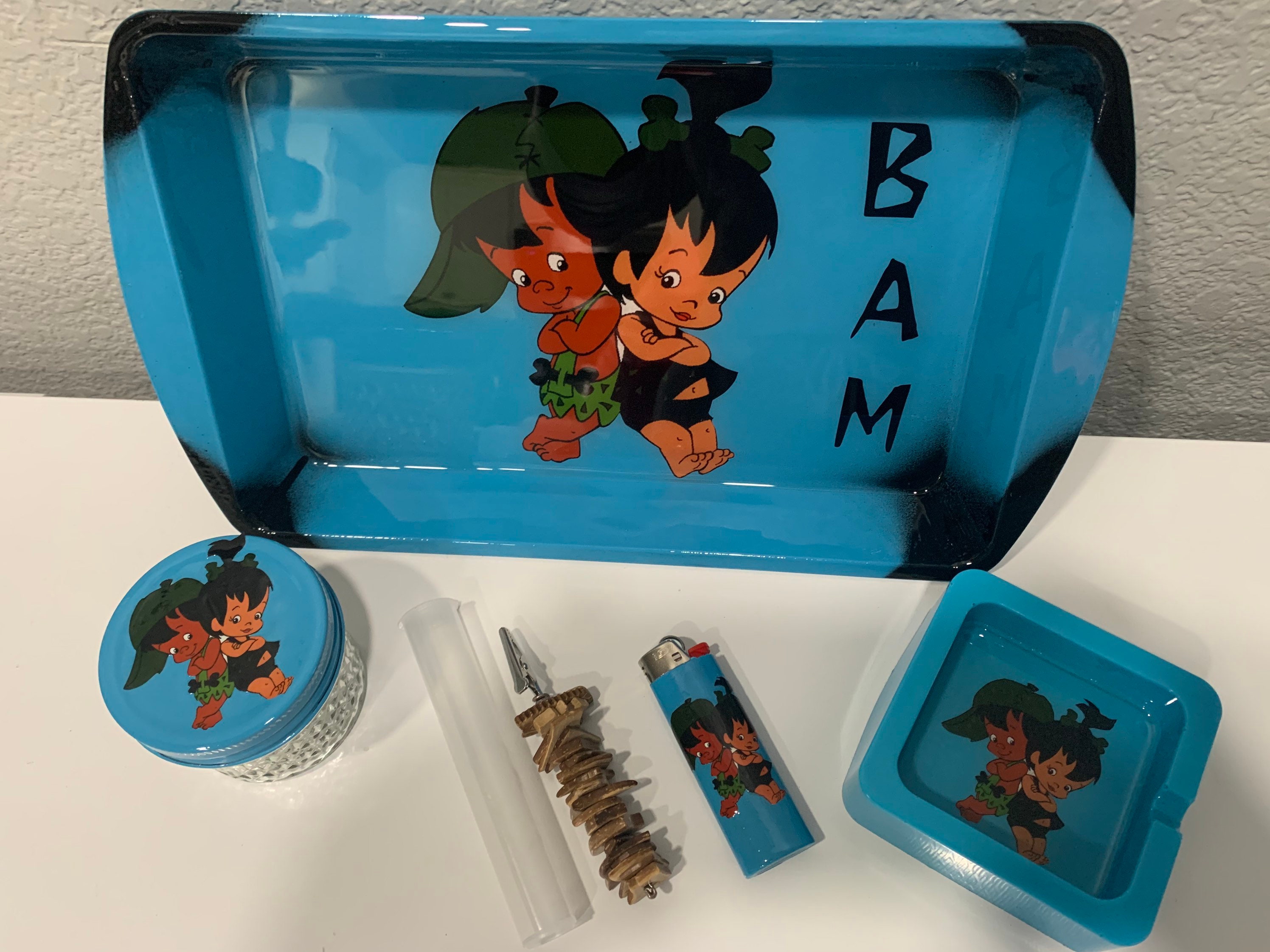 Bam Bam and Pebbles Rolling Tray Set - Etsy