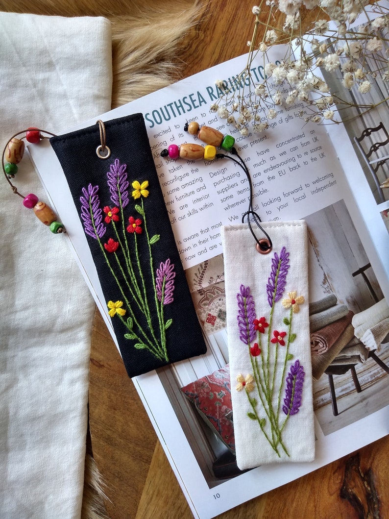 Hand Embroidered Lavender Linen Bookmark With Lavender - Etsy