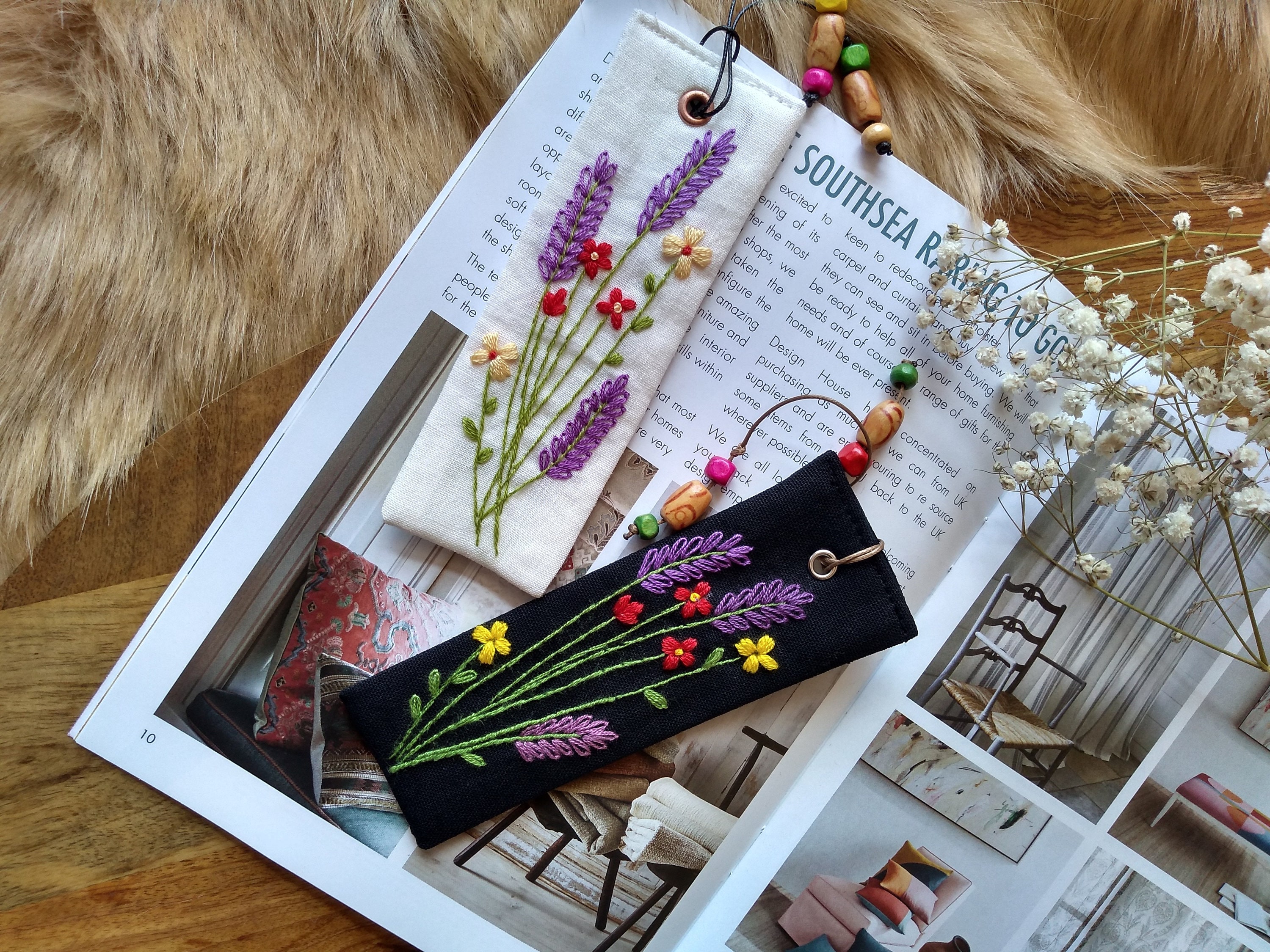 Hand Embroidered Lavender Linen Bookmark With Lavender | Etsy