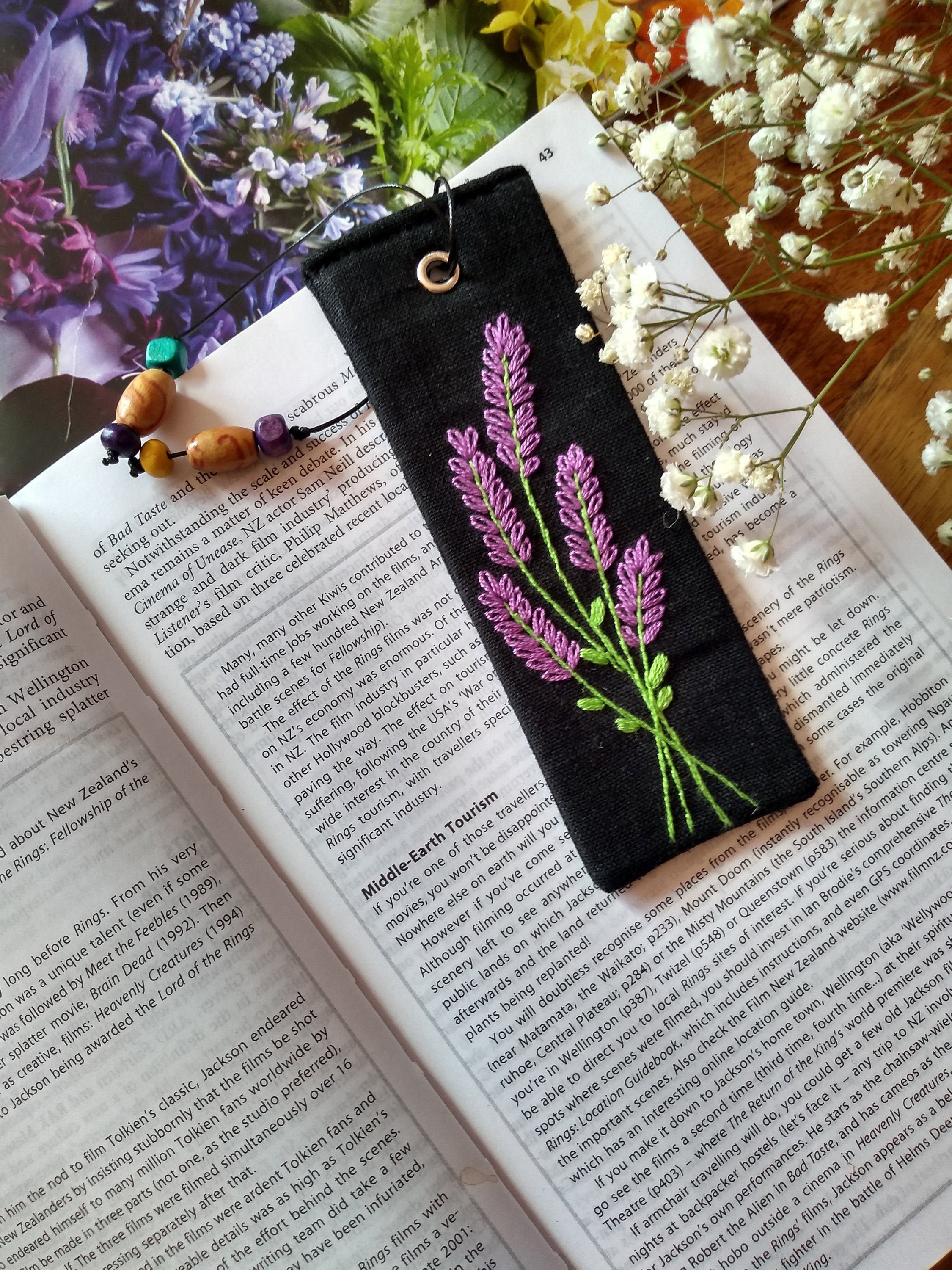 Hand Embroidered Lavender Linen Bookmark With Lavender | Etsy