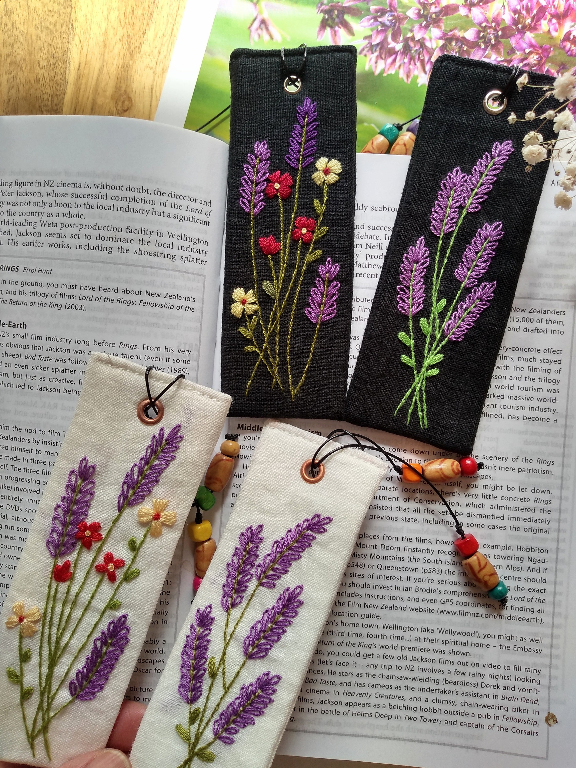 Hand Embroidered Lavender Linen Bookmark With Lavender | Etsy