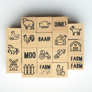 Set 1x1 Inch Rubber Stamps FARM Stamp Wooden Block Rubber - Etsy