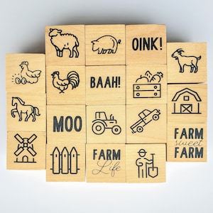 Set 1x1 Inch Rubber Stamps FARM Stamp Wooden Block Rubber - Etsy