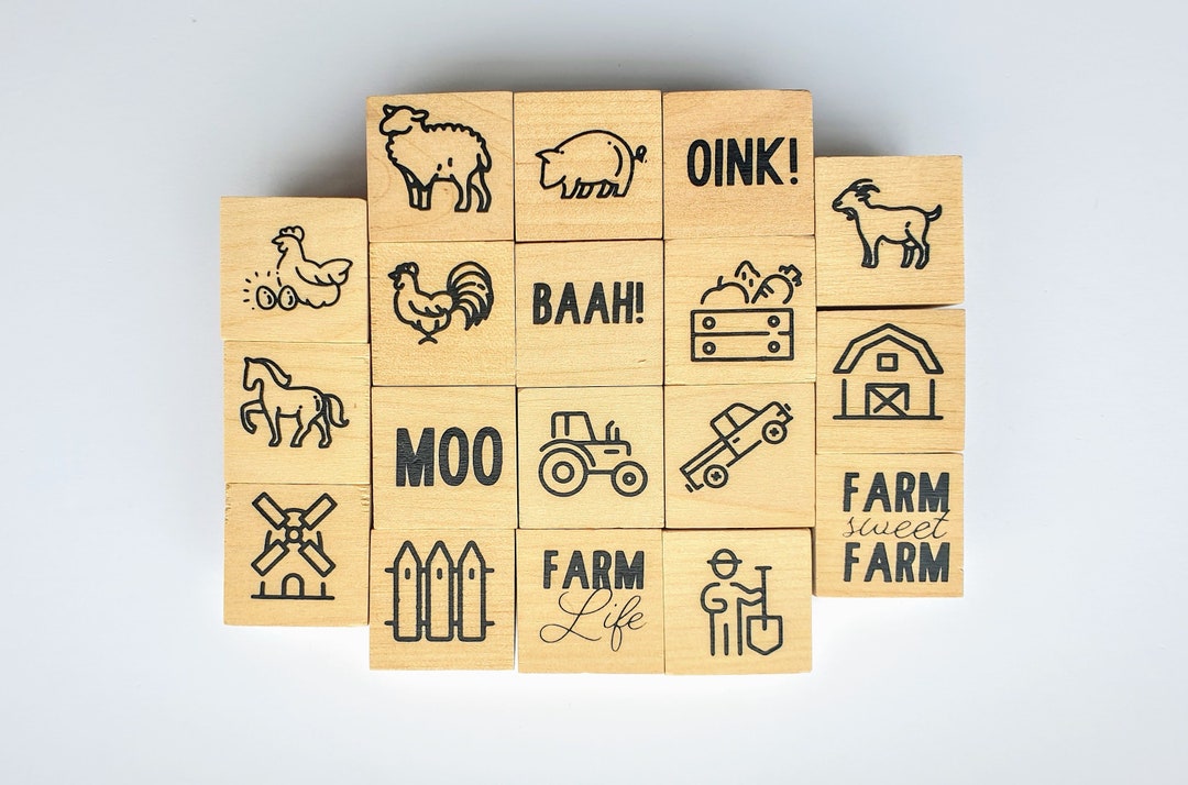 Set 1x1 Inch Rubber Stamps FARM Stamp Wooden Block Rubber - Etsy