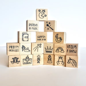 Set 1x1 Inch Rubber Stamps, Fairytale Stamp, Wooden Block Rubber Stamp ...