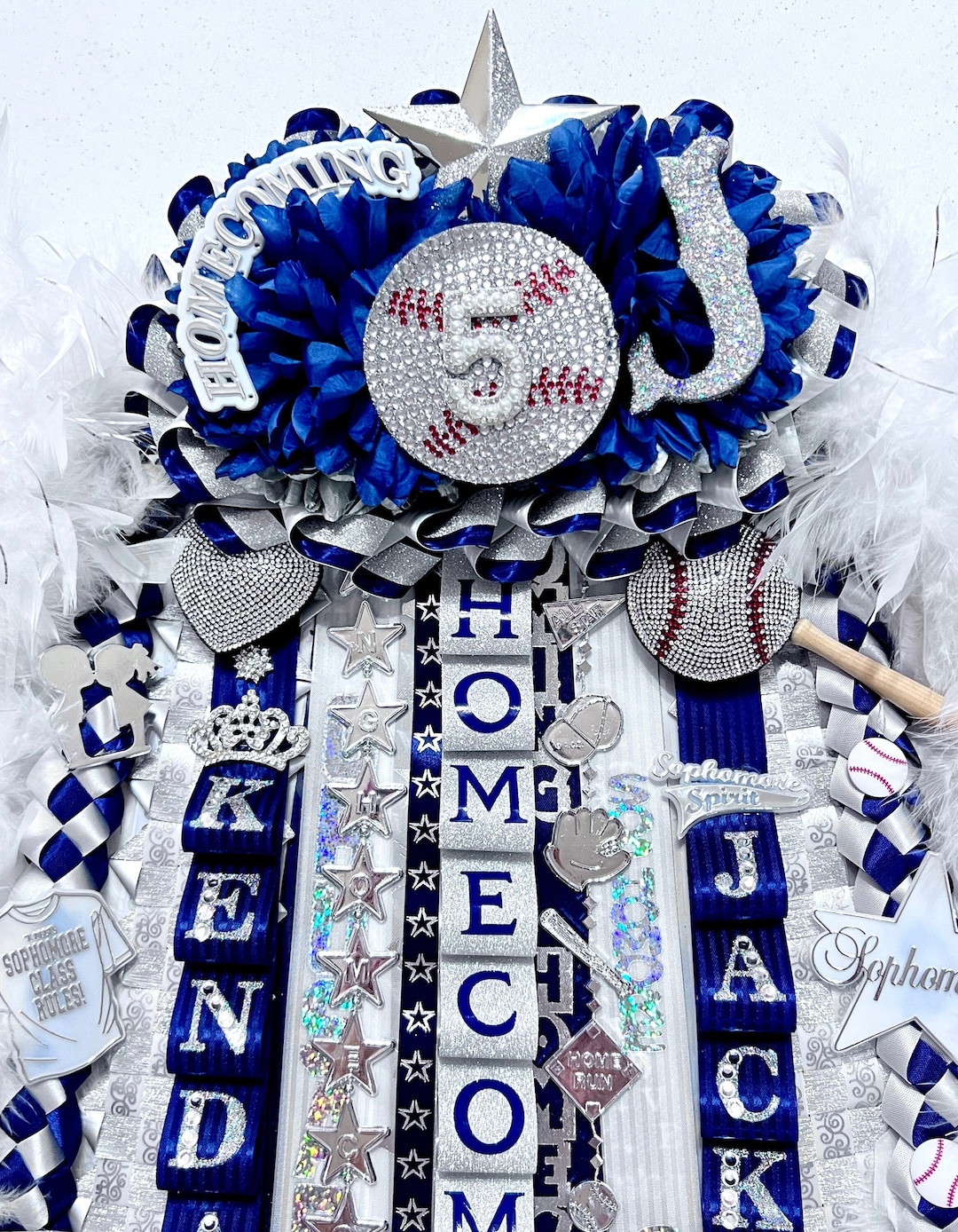 Bling Baseball Double Homecoming Garter: Custom Navy Blue & White ...