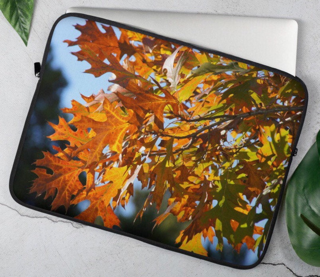 Fall Leaves Photo Printed Fabric Laptop Sleeve, Girly Autumn Artistic ...