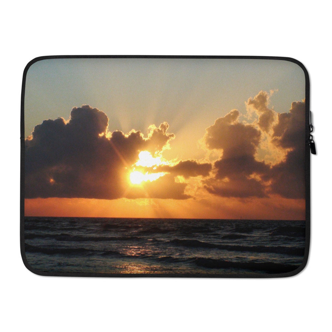 BEACH SUNSET PHOTO Laptop Sleeve 13 15, Golden Sky Ocean Sea Neoprene ...